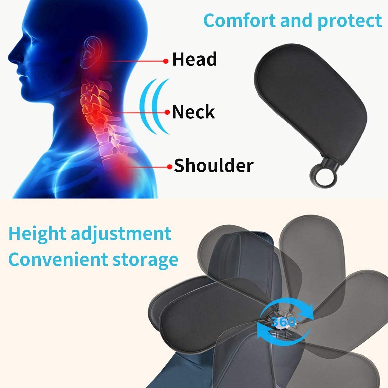 Car Seat Headrest Pillow,Travel Sleeping Head Neck Support,Memory Foam Neck Pillow for Kids,Adjustable on Both Sides-Sleep Better in The Car(PVC Black)