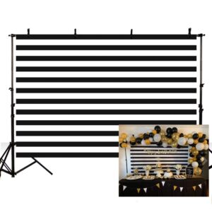 MEHOFOND Black and White Stripes Photography Backdrop Props Happy Birthday Baby Shower Party Decor Bday Banner Photo Studio Booth Background for Cake Table Supplies 5x3ft