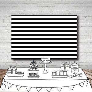 MEHOFOND Black and White Stripes Photography Backdrop Props Happy Birthday Baby Shower Party Decor Bday Banner Photo Studio Booth Background for Cake Table Supplies 5x3ft