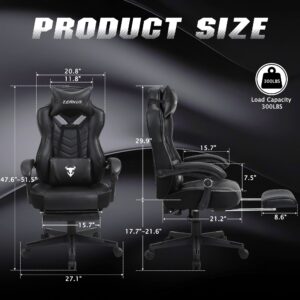 Zeanus Gaming Chairs for Adults Black Recliner Computer Chair with Footrest Ergonomic PC Gaming Chair with Massage High Back Chair for Gaming Big and Tall Gamer Chair Large Computer Gaming Chair