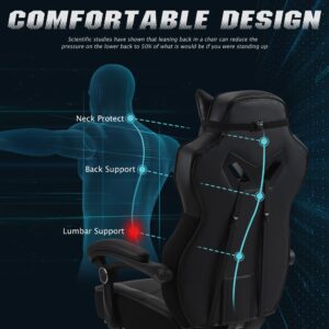 Zeanus Gaming Chairs for Adults Black Recliner Computer Chair with Footrest Ergonomic PC Gaming Chair with Massage High Back Chair for Gaming Big and Tall Gamer Chair Large Computer Gaming Chair