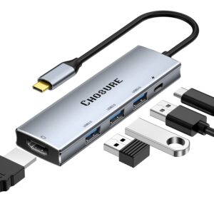 usb c hub, 5 in 1 usb-c splitter thunderbolt 3 hub to 4k hdmi adapter for macbook, usb 3.0 port, 100w pd,chosure type c dongle compatible with macbook pro air hp xps steam deck and more type c devices