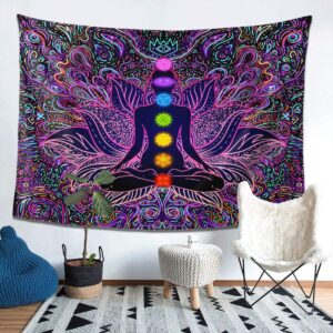 veemonik seven chakra tapestry - bohemian mandala spiritual tapestries yoga meditation wall hanging boho studio room art home decoration gift bedroom decor living room 78.7" × 59.1"