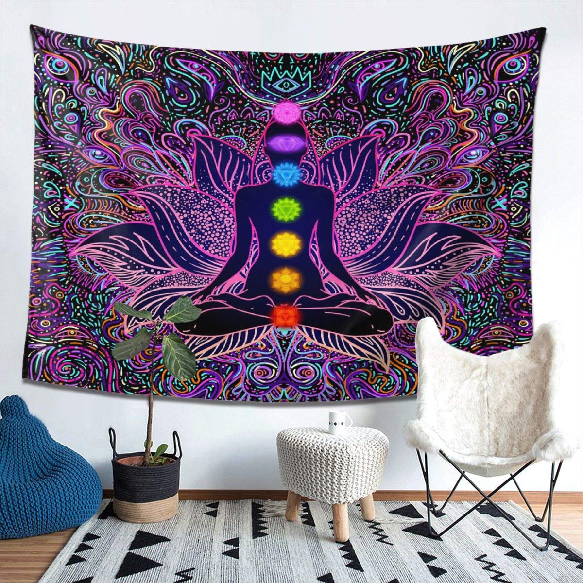 VEEMONIK Seven Chakra Tapestry - Bohemian Mandala Spiritual Tapestries Yoga Meditation Wall Hanging Boho Studio Room Art Home Decoration Gift Bedroom Decor Living Room 78.7" × 59.1"