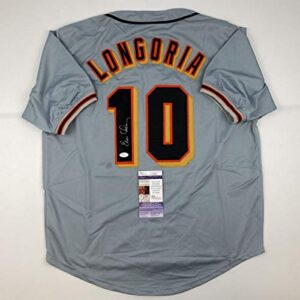 autographed/signed evan longoria san francisco grey baseball jersey jsa coa