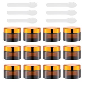 lil ray 1 oz round amber glass jar with inner liners and gold lid (12pcs)