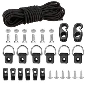 kayak deck rigging kit 8 feet bungee cord with bungee cord ends hooks and fishing d-ring with 304 m6 screw and 6 j-hooks for kayak boat canoe outfitting fishing camping kit