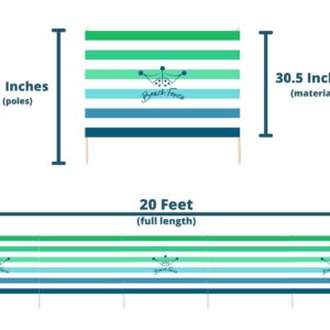 BEACH FENCE Premium 20 ft Beach Windscreen, Privacy Screen, Wind Blocker - Emerald Blue, Free Rubber Mallet and Carry Bag Included