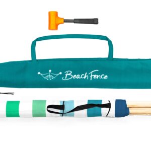 BEACH FENCE Premium 20 ft Beach Windscreen, Privacy Screen, Wind Blocker - Emerald Blue, Free Rubber Mallet and Carry Bag Included