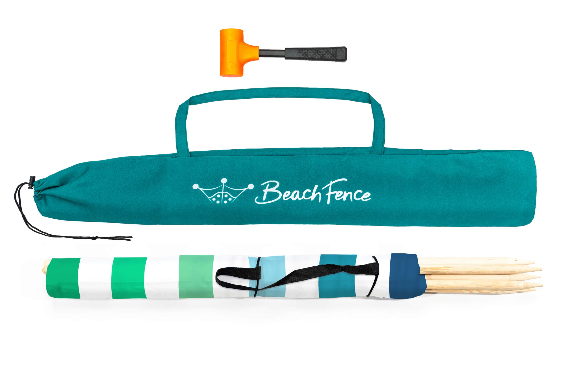 BEACH FENCE Premium 20 ft Beach Windscreen, Privacy Screen, Wind Blocker - Emerald Blue, Free Rubber Mallet and Carry Bag Included