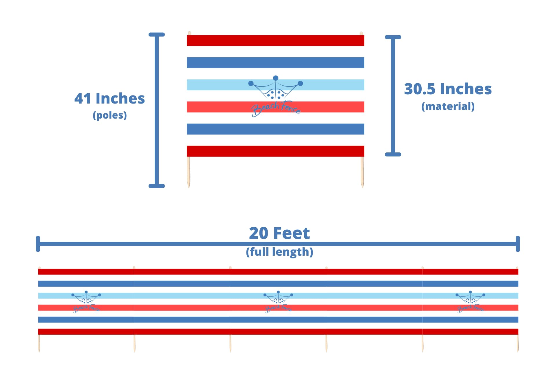 BEACH FENCE Premium 20 ft Beach Windscreen, Privacy Screen, Wind Blocker - Royal Red, Free Rubber Mallet and Carry Bag Included