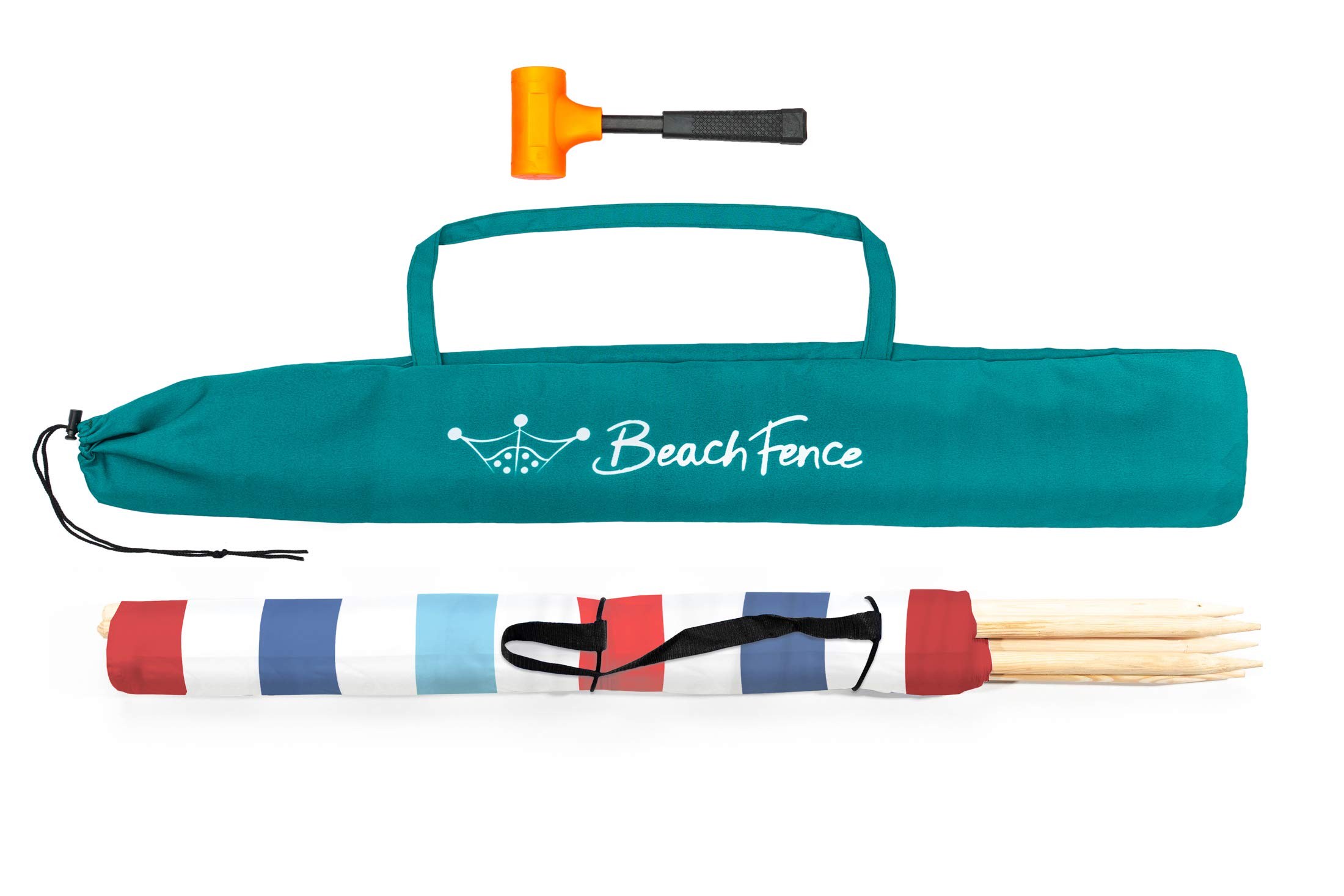 BEACH FENCE Premium 20 ft Beach Windscreen, Privacy Screen, Wind Blocker - Royal Red, Free Rubber Mallet and Carry Bag Included