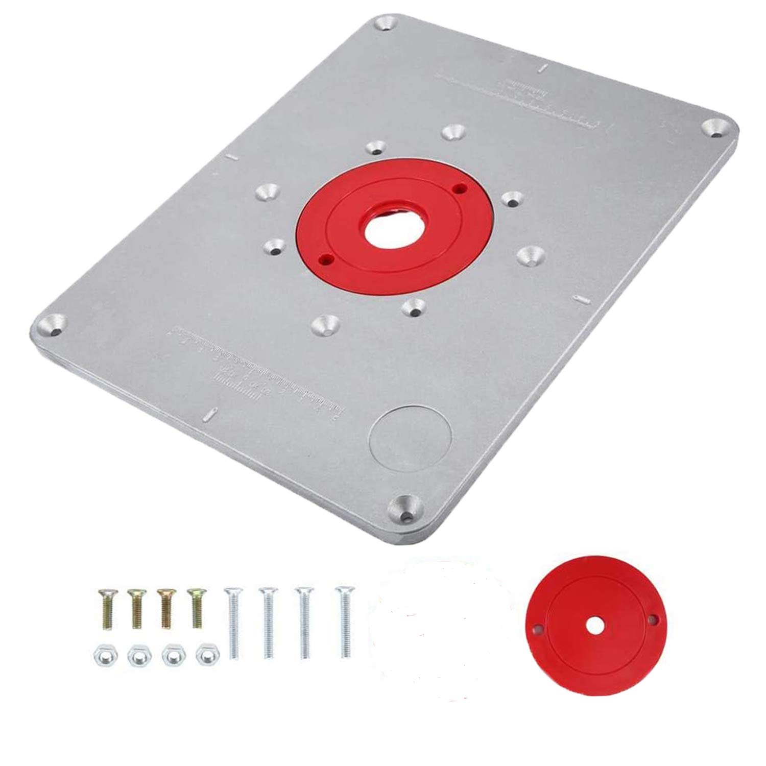 MOPHOEXII Aluminum Alloy milling Cutter Router Table Insert Plate with Plastic Router Insertion Ring and Install Screws for Woodworking Bench, 300mm x 235mm x 9.5mm