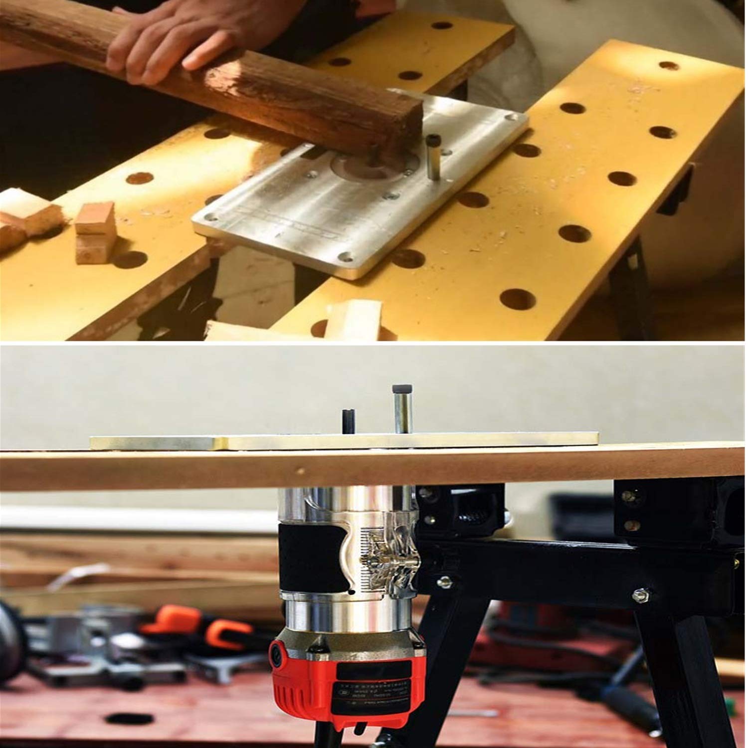 MOPHOEXII Aluminum Alloy milling Cutter Router Table Insert Plate with Plastic Router Insertion Ring and Install Screws for Woodworking Bench, 300mm x 235mm x 9.5mm