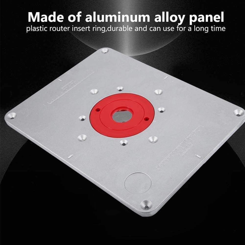 MOPHOEXII Aluminum Alloy milling Cutter Router Table Insert Plate with Plastic Router Insertion Ring and Install Screws for Woodworking Bench, 300mm x 235mm x 9.5mm