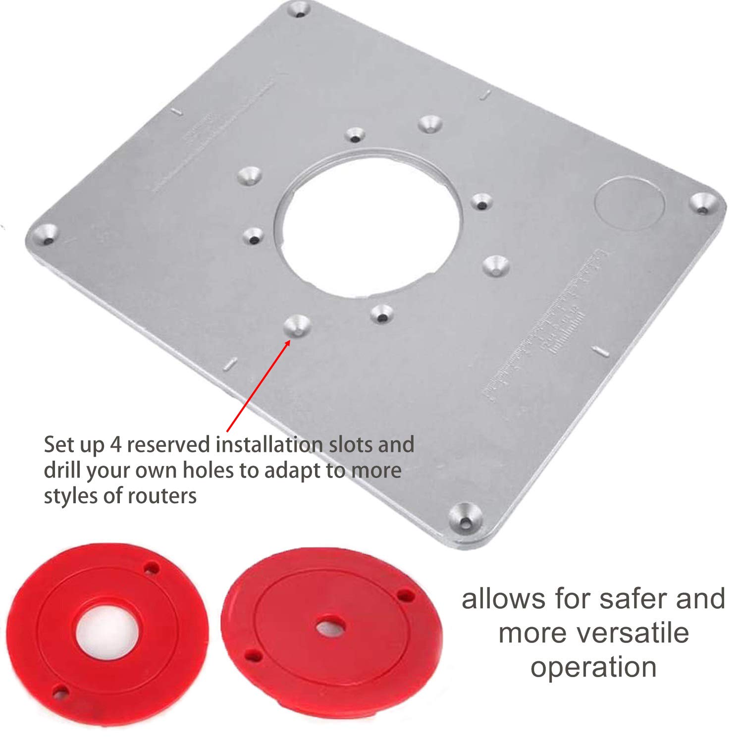 MOPHOEXII Aluminum Alloy milling Cutter Router Table Insert Plate with Plastic Router Insertion Ring and Install Screws for Woodworking Bench, 300mm x 235mm x 9.5mm