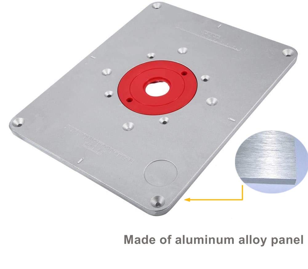 MOPHOEXII Aluminum Alloy milling Cutter Router Table Insert Plate with Plastic Router Insertion Ring and Install Screws for Woodworking Bench, 300mm x 235mm x 9.5mm