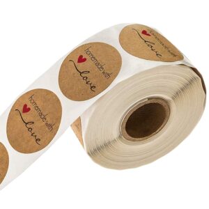 EIQOCCA Kraft Paper Thank You Stickers Handmade with Love, 1" Round Adhesive Label Stickers for Small Business Decorative Sealing Sticker (500pcs/Roll)