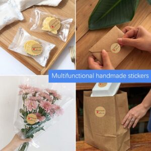 EIQOCCA Kraft Paper Thank You Stickers Handmade with Love, 1" Round Adhesive Label Stickers for Small Business Decorative Sealing Sticker (500pcs/Roll)