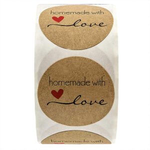 EIQOCCA Kraft Paper Thank You Stickers Handmade with Love, 1" Round Adhesive Label Stickers for Small Business Decorative Sealing Sticker (500pcs/Roll)