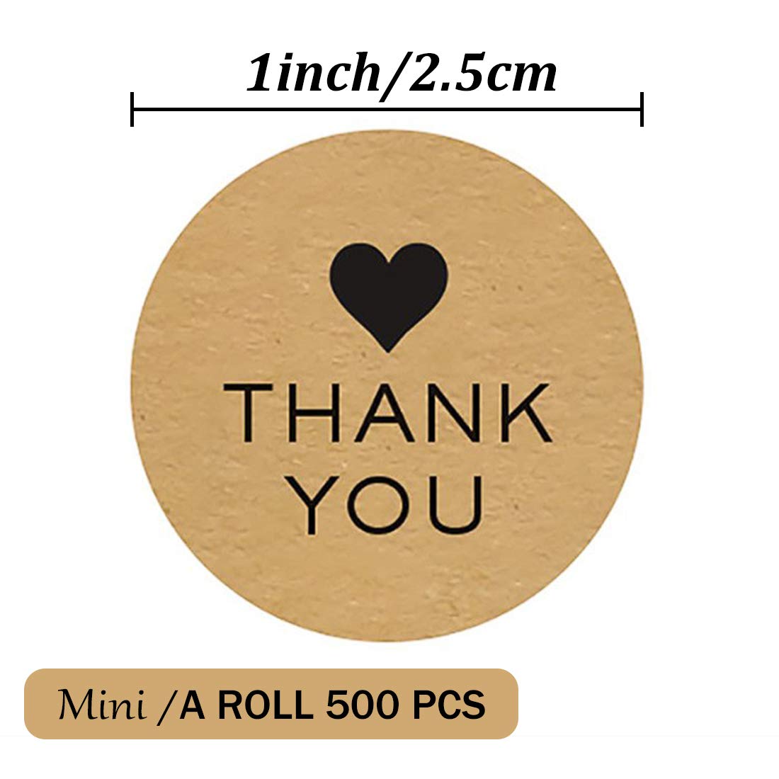 Kraft Paper Thank You Stickers Roll, 500pcs Adhesive Label for Envelope Seals Cupcakes Decor Greeting Cards, Gift Wraps, 1 Inch Round Sealing Sticker