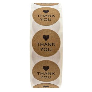 Kraft Paper Thank You Stickers Roll, 500pcs Adhesive Label for Envelope Seals Cupcakes Decor Greeting Cards, Gift Wraps, 1 Inch Round Sealing Sticker