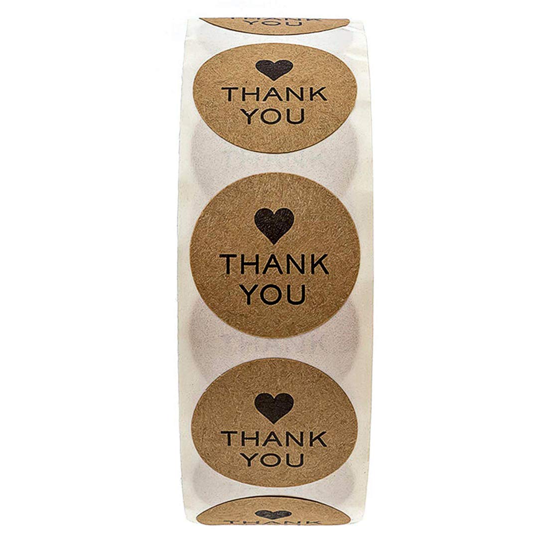 Kraft Paper Thank You Stickers Roll, 500pcs Adhesive Label for Envelope Seals Cupcakes Decor Greeting Cards, Gift Wraps, 1 Inch Round Sealing Sticker