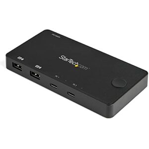 startech.com 2 port usb c kvm switch - 4k 60hz hdmi - compact dual port uhd usb type c desktop mini kvm switch with usb c cables - bus powered - macbook ipad pro thinkpad ideapad elitebook (sv211hduc)