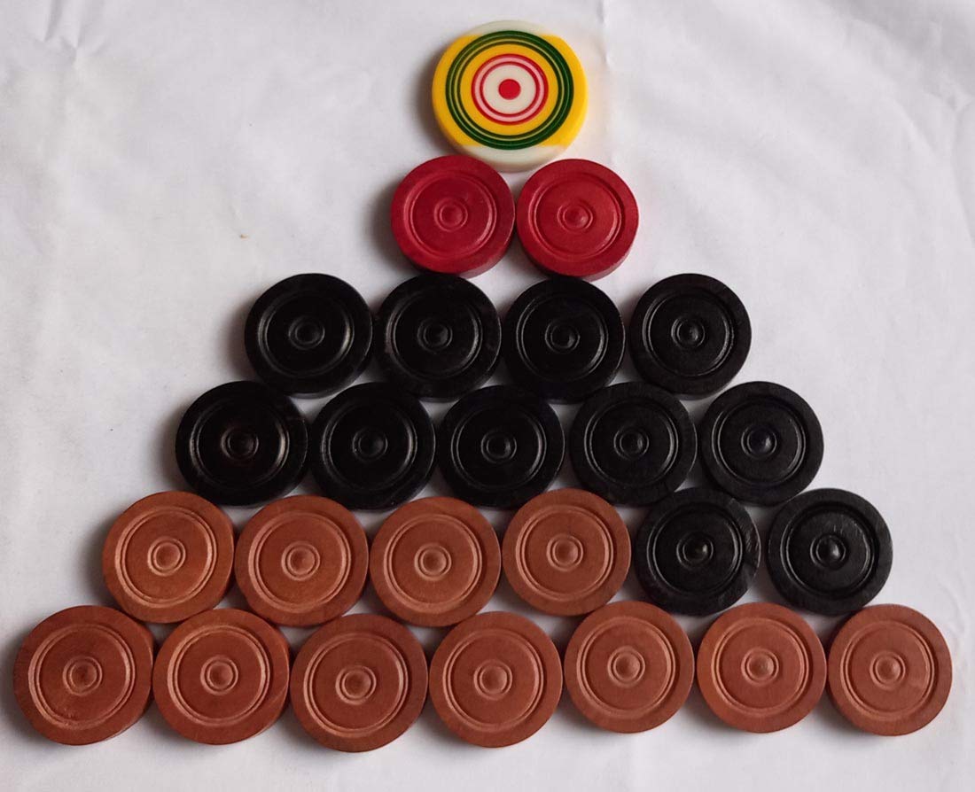 Carrom Board Wood Coins 24-Coins 1-Striker Used in International Carrom Tournament 100% Original