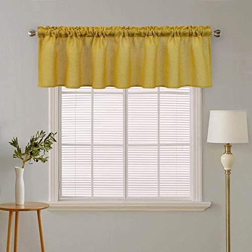 Curtain Valances for Windows Burlap Linen Window Curtains for Kitchen Living Dining Room 58 x 15 inch 1 Valance Yellow