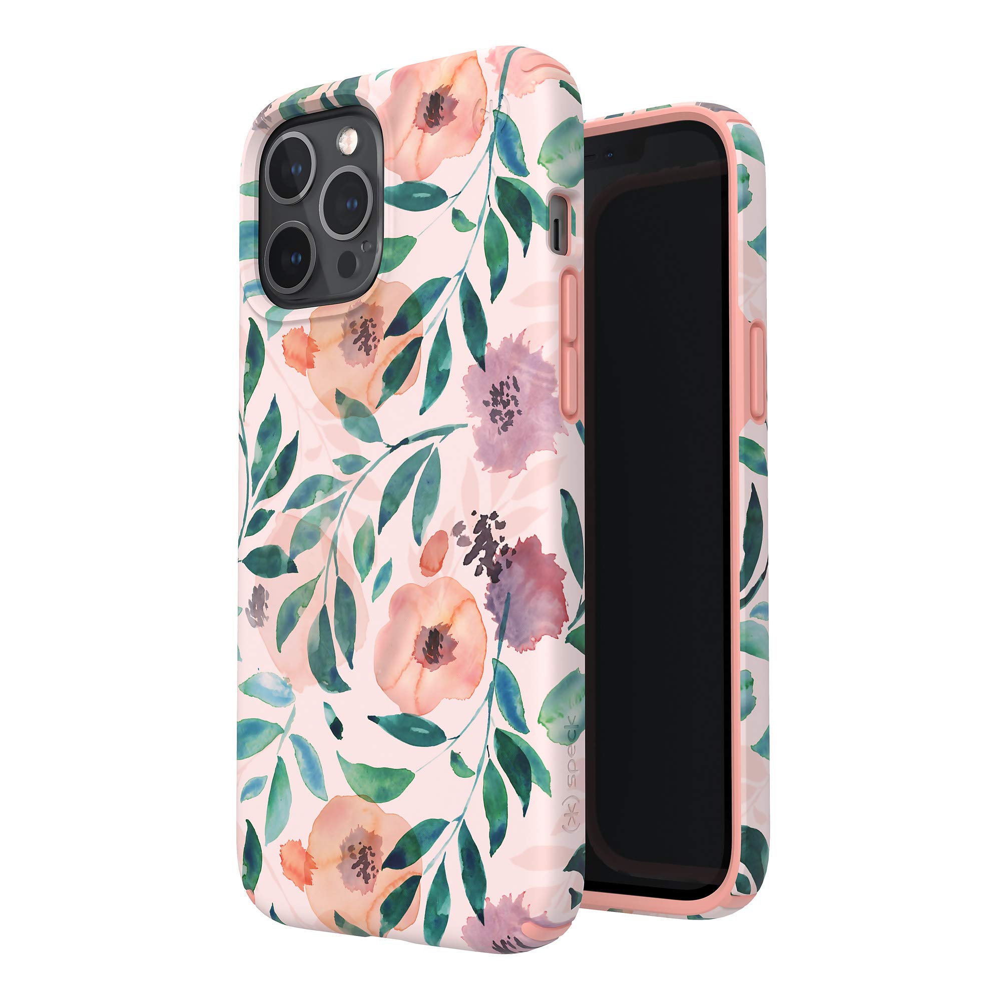 Speck Products Presidio Edition iPhone 12 Pro Max Case, White/Rosy Pink/Watercolor Roses