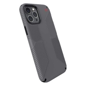 speck products presidio2 grip iphone 12 pro max case, graphite grey/graphite grey/bold red