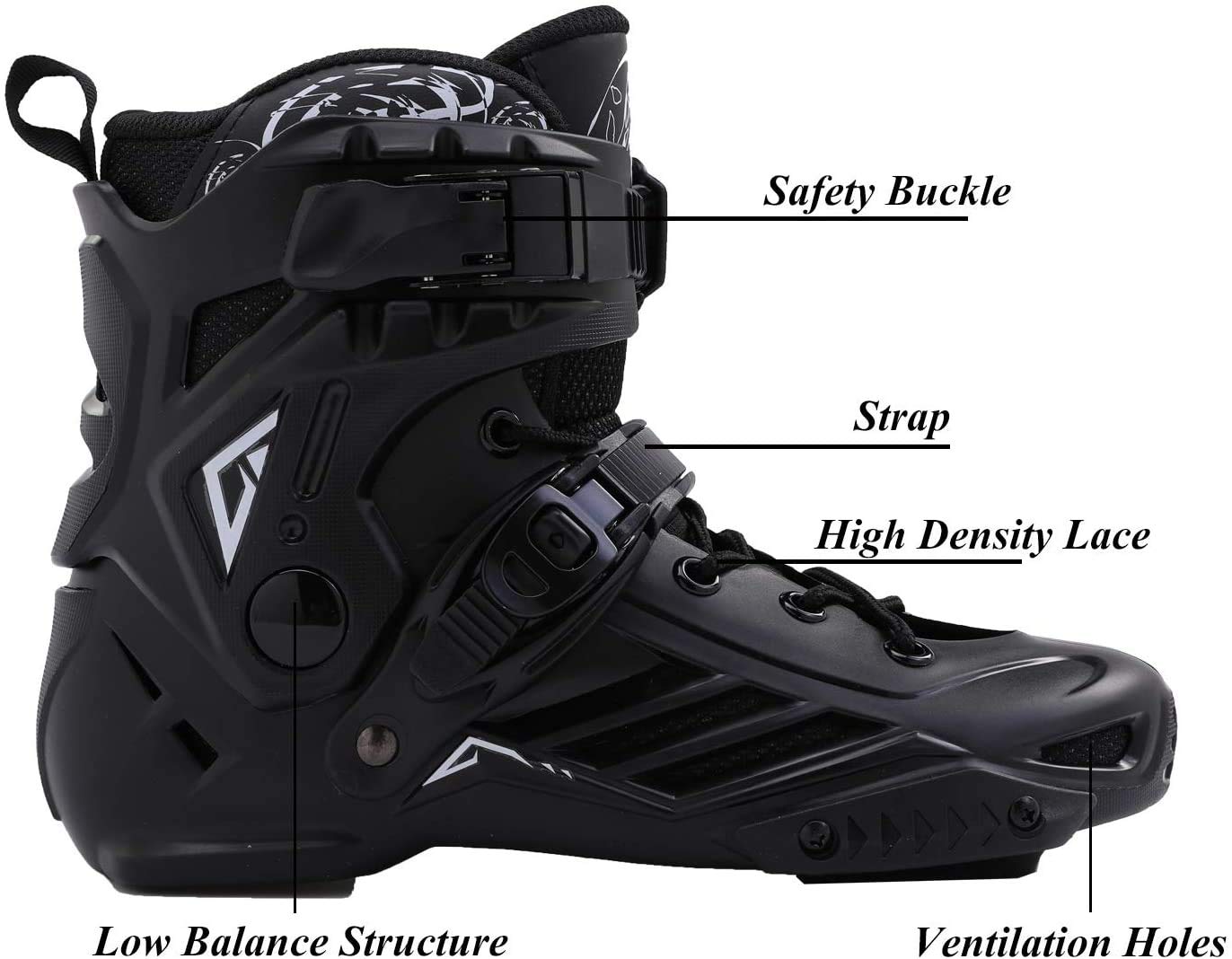 LIKU Black Professional Inline Skates Unisex (Men 11,Women 12)