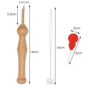 2 Pack Punch Needle, Wooden Embroidery Pen Punch Needle Set Large Punch Needle with Needle Threader for DIY Craft Stitching