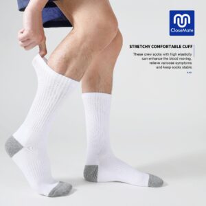 Closemate 6 Pairs Mens Cushion Crew Socks Moisture Wicking Athletic Cotton Socks for Sport Training Work(6White, Size L)