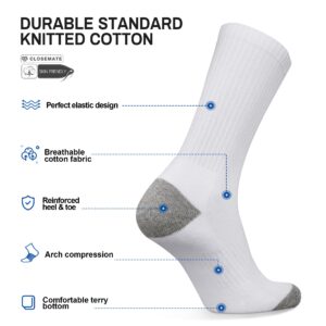 Closemate 6 Pairs Mens Cushion Crew Socks Moisture Wicking Athletic Cotton Socks for Sport Training Work(6White, Size L)