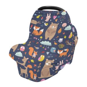 nursing cover breastfeeding scarf forest animals - baby car seat covers, stroller cover, carseat canopy (801j)