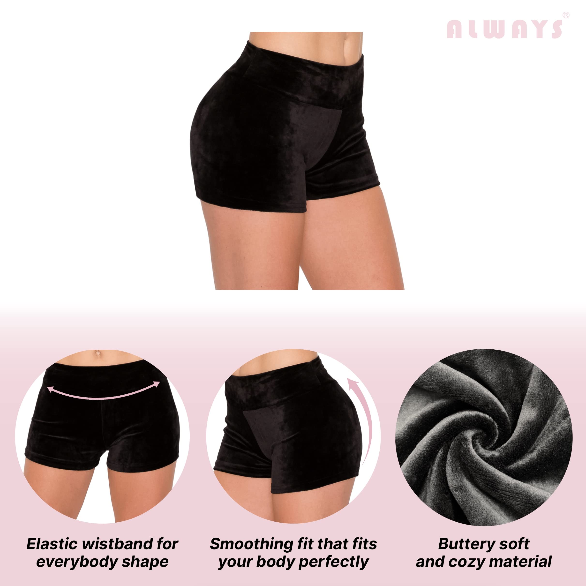 ALWAYS Women's Velvet Pajama Shorts - Premium Soft Fluffy Plush Lounge PJ Short Pants Black M