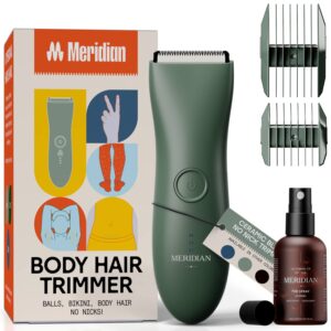 meridian - the complete package: includes men’s waterproof electric below-the-belt trimmer and the spray (50 ml) | features ceramic blades and sensitive shave tech (sage)