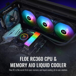 Thermaltake Floe RC360, AMD (AM5/AM4) / Intel (LGA 1700/1200), TT RGB Plus Software/Motherboard Sync ARGB Controlled, 360mm PWM All-in-One CPU & Memory Liquid Cooler CL-W290-PL12SW-A