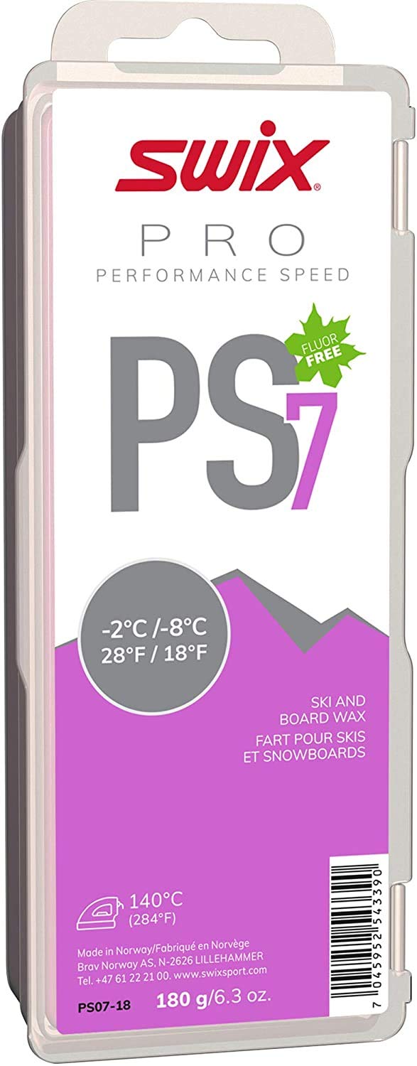 Swix PS07-18 - PRO Speed Wax - PS7 Violet 18 to 28 Degrees Fahrenheit - 180g Bar - Fluoro Free - Ski or Snowboard