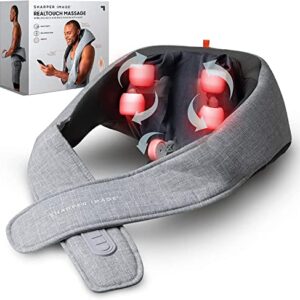 Sharper Image Realtouch Shiatsu Massager, Warming Heat Soothes Sore Muscles, Wireless & Rechargeable - Best Massager for Neck Back Shoulders Feet Legs, Kneading Massage Pillow, Pain Relief Gift