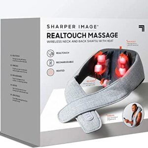 Sharper Image Realtouch Shiatsu Massager, Warming Heat Soothes Sore Muscles, Wireless & Rechargeable - Best Massager for Neck Back Shoulders Feet Legs, Kneading Massage Pillow, Pain Relief Gift