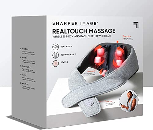 Sharper Image Realtouch Shiatsu Massager, Warming Heat Soothes Sore Muscles, Wireless & Rechargeable - Best Massager for Neck Back Shoulders Feet Legs, Kneading Massage Pillow, Pain Relief Gift