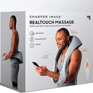 Sharper Image Realtouch Shiatsu Massager, Warming Heat Soothes Sore Muscles, Wireless & Rechargeable - Best Massager for Neck Back Shoulders Feet Legs, Kneading Massage Pillow, Pain Relief Gift