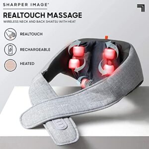 Sharper Image Realtouch Shiatsu Massager, Warming Heat Soothes Sore Muscles, Wireless & Rechargeable - Best Massager for Neck Back Shoulders Feet Legs, Kneading Massage Pillow, Pain Relief Gift