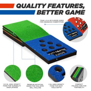 Putt Partee Golf Pong Putting Game, Portable Indoor-Outdoor Golf Game Set with Realistic Putting Green, 2 Real Golf Balls, 2 Golf Putters & Travel Bag, Fun Tailgate Games and Yard Games