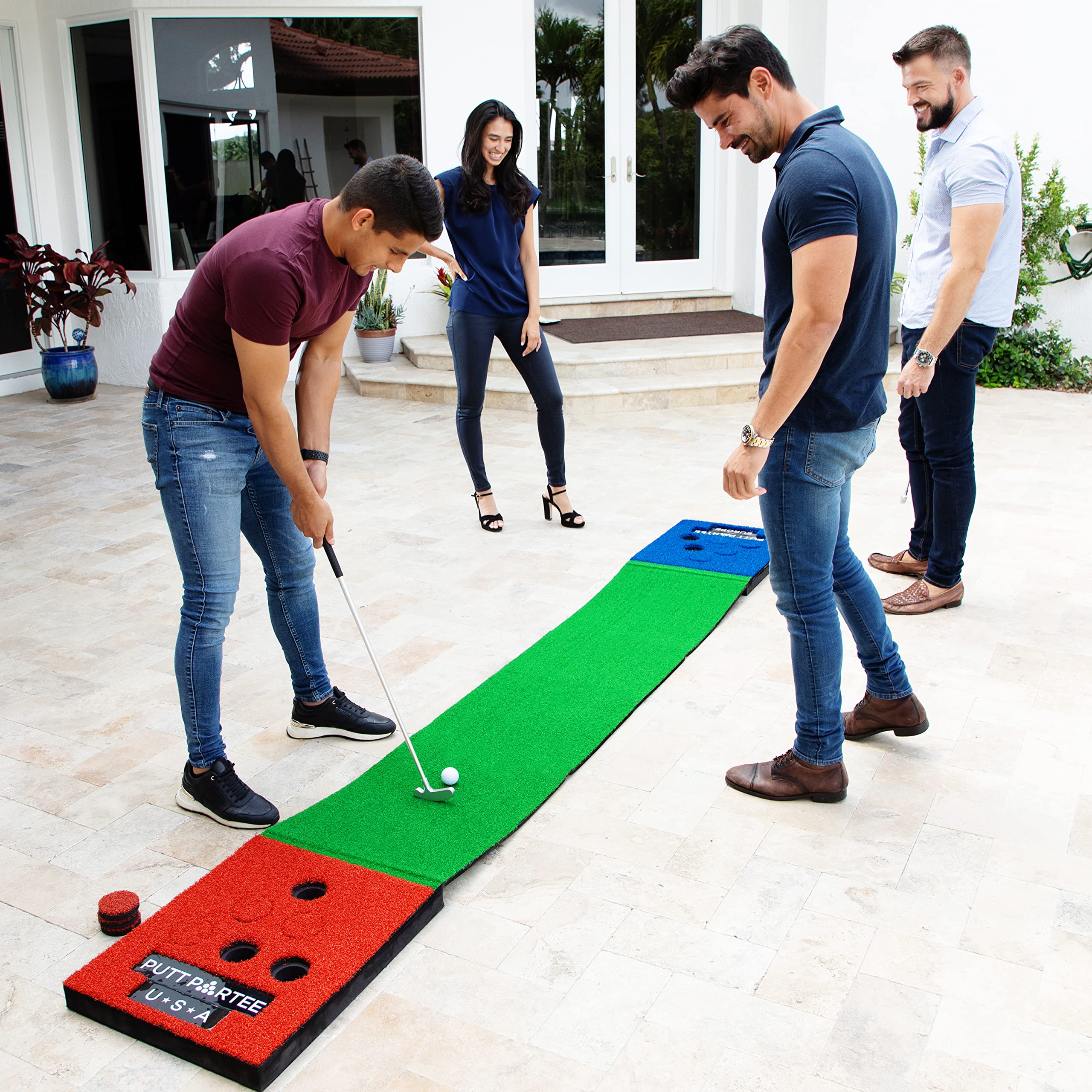 Putt Partee Golf Pong Putting Game, Portable Indoor-Outdoor Golf Game Set with Realistic Putting Green, 2 Real Golf Balls, 2 Golf Putters & Travel Bag, Fun Tailgate Games and Yard Games