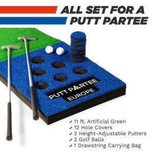 Putt Partee Golf Pong Putting Game, Portable Indoor-Outdoor Golf Game Set with Realistic Putting Green, 2 Real Golf Balls, 2 Golf Putters & Travel Bag, Fun Tailgate Games and Yard Games