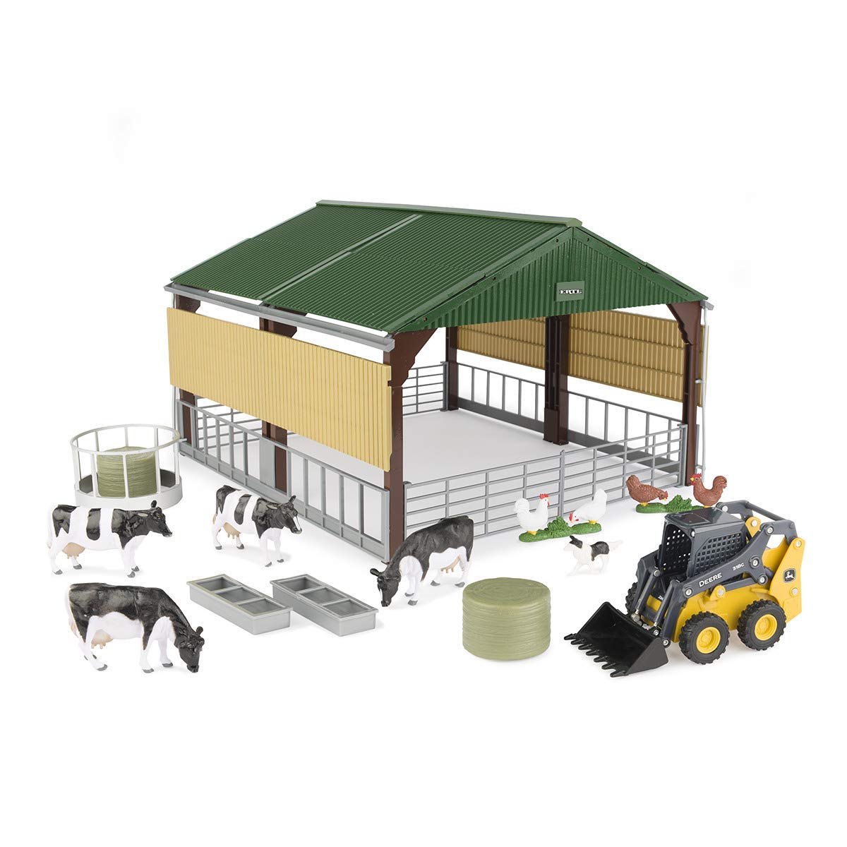 John Deere Skidsteer and Shed Playset Cow Chickens Fence LP75987